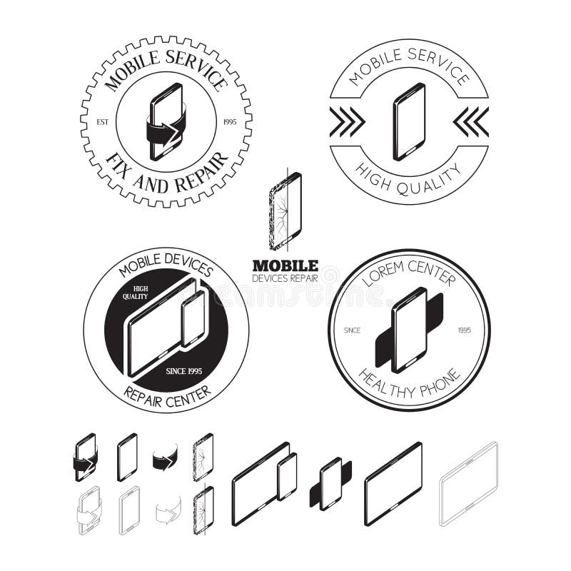 Set of Mobile Repair Service Logos, Labels, Badges and Design Elements ...