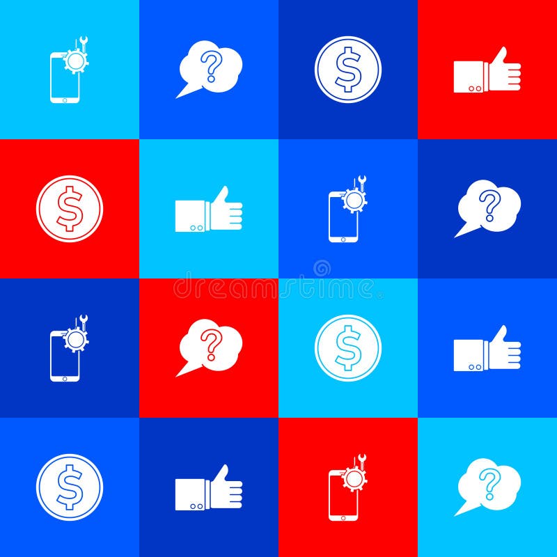 Set Mobile Service, Speech Bubble Question, Coin Money with Dollar and ...