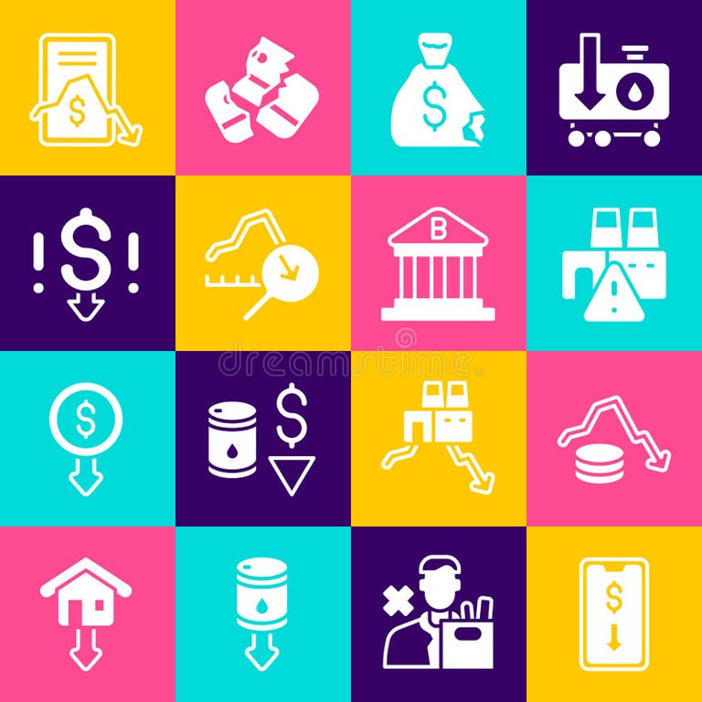 Set Mobile Stock Trading, Dollar Rate Decrease, Shutdown of Factory, Money Bag, Global Economic ...