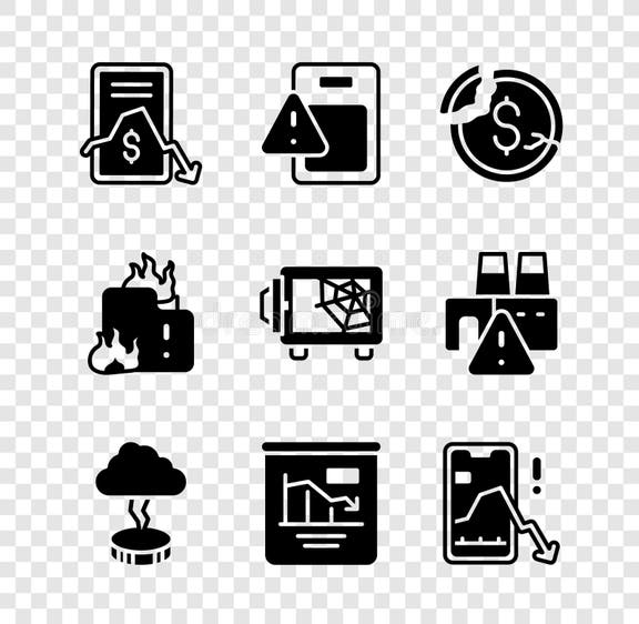 Set Mobile Stock Trading, Global Economic Crisis, Dollar Rate Decrease, Storm, Pie Chart ...