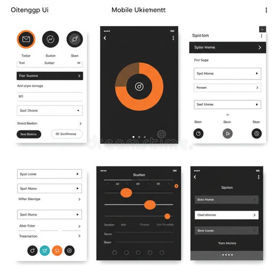 Set of Mobile User Interface Mockups Displaying Various Screen Designs ...