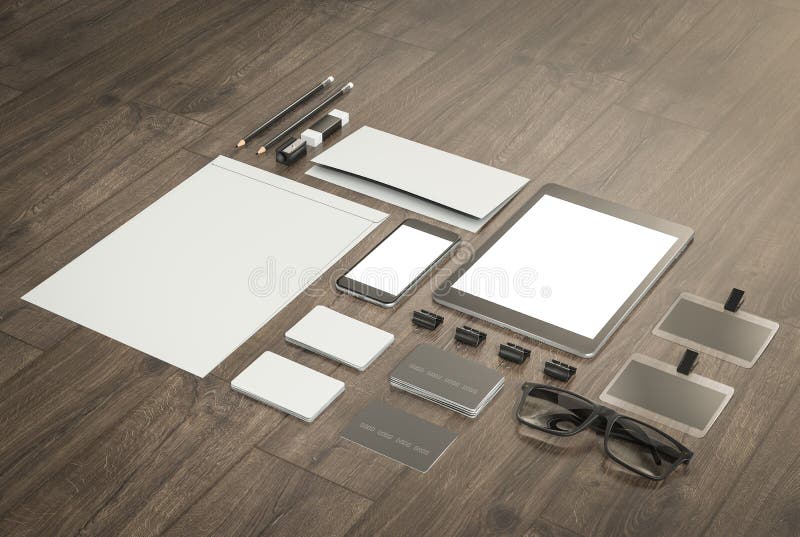 Set of Mockup Elements on the Wood Table. Mockup Business Template ...