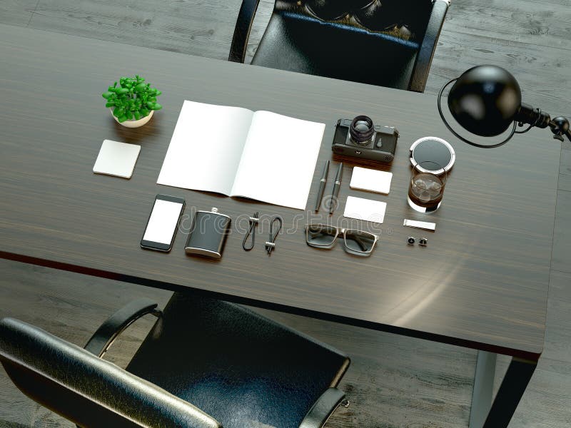 Set of Mockup Elements on the Wood Table. Mockup Business Template ...