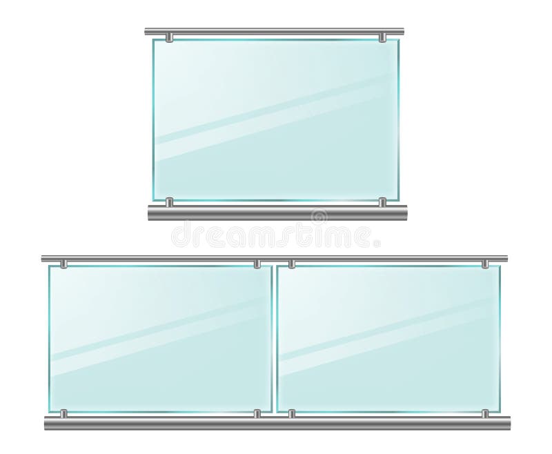 Set Mockup Glass Railing with Fence Section Isolated - 3d Illustration ...