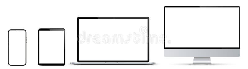 Set of Mockup Technology Devices with Empty White Display: Computer ...