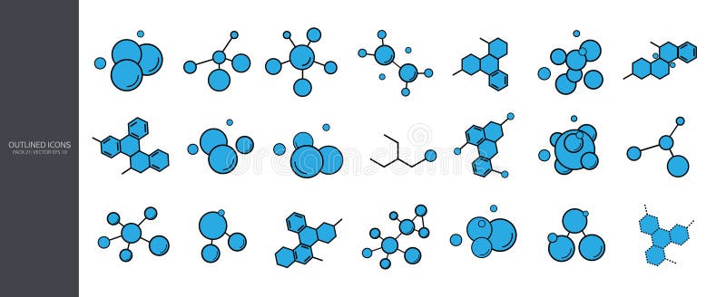 A Set of Models of Molecules and Molecular Compounds in Blue on a White ...