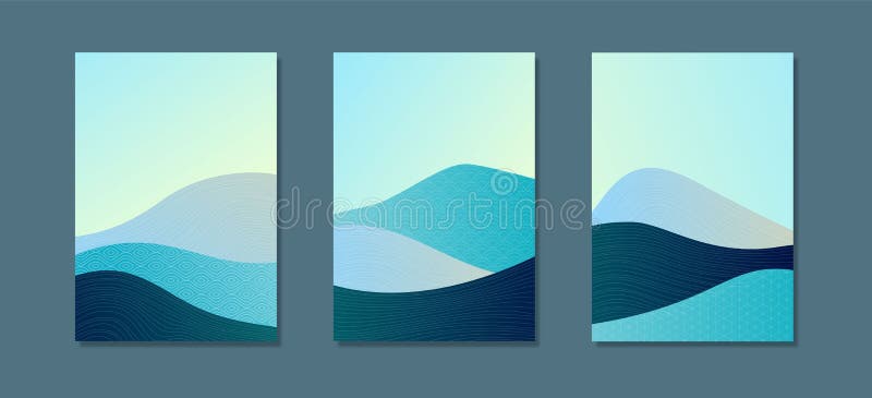 Set of Modern Abstract Wavy Posters. Background Template with Pattern ...