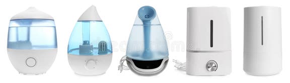 Set of Modern Air Humidifiers on White Background Stock Photo - Image ...