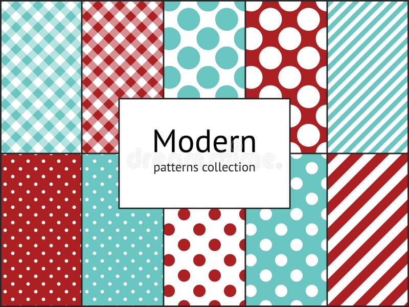 Set of Modern Backgrounds with Stripes, Checks, Polka Dot Seamless ...
