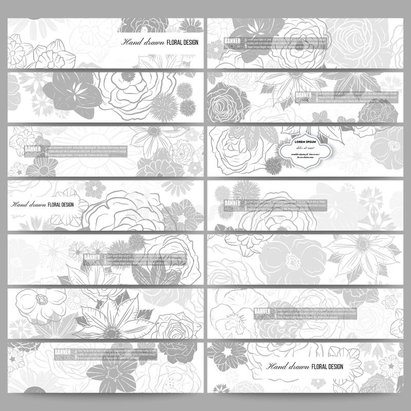 Set of Modern Banners. Hand Drawn Floral Doodle Pattern, Abstract ...