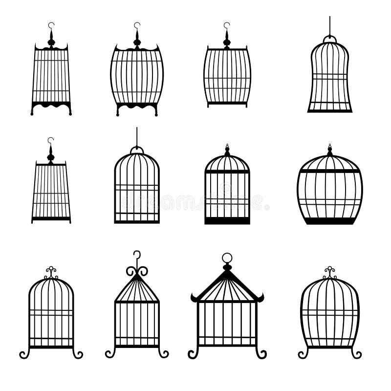Set of Modern Bird Cages. Editable Stock Vector - Illustration of ...