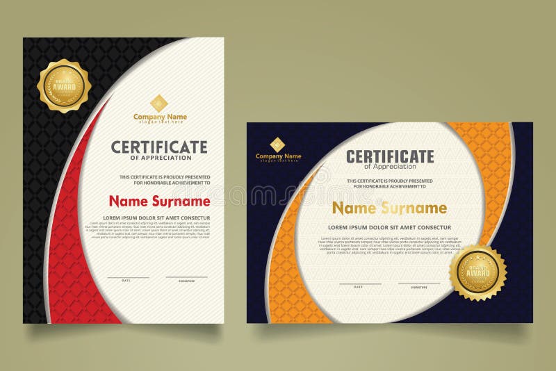 Set Modern Certificate Template with Realistic Texture Diamond Shaped on the Ornament and Modern ...