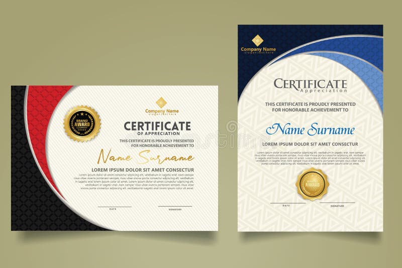 Set Modern Certificate Template with Realistic Texture Diamond Shaped on the Ornament and Modern ...
