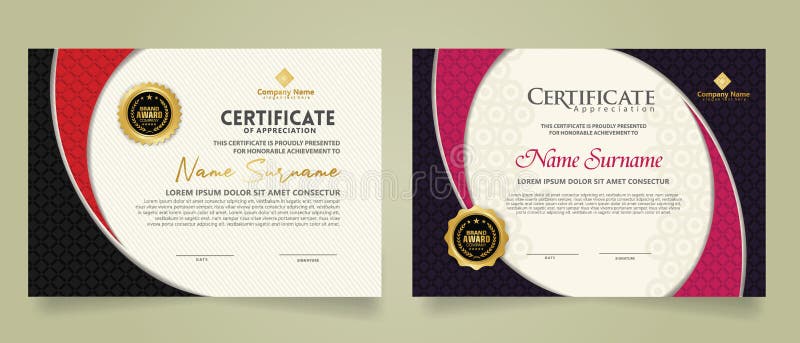Set Modern Certificate Template with Realistic Texture Diamond Shaped on the Ornament and Modern ...