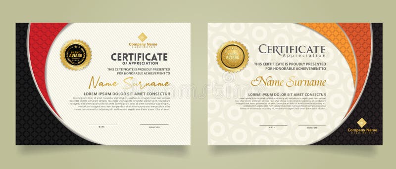 Set Modern Certificate Template with Realistic Texture Diamond Shaped on the Ornament and Modern ...