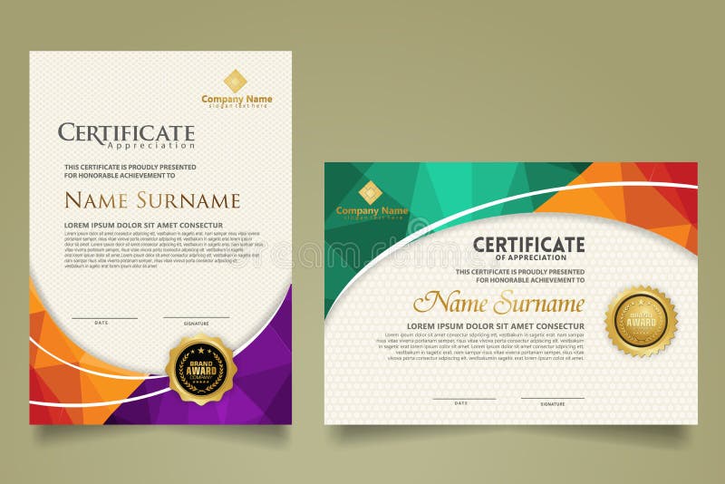 Set Modern Certificate Template with Triangle Geometric Polygon on ...
