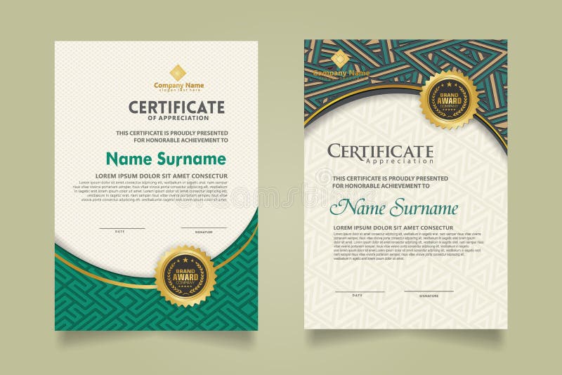 Set Vertical Certificate Template with Diagonal Angle Lines and Maze Texture on Curve Ornament ...