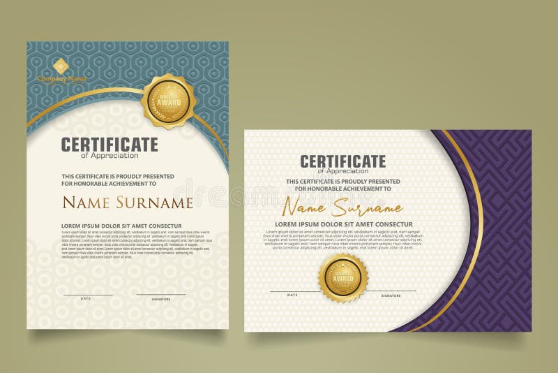 Set Vertical and Horizontal Certificate Template with Impressive and Maze Texture on Curve ...