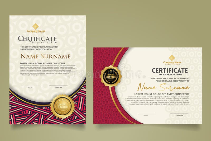Set Vertical and Horizontal Certificate Template with Geometry Texture on Curve Ornament and ...