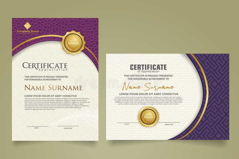 Set Vertical and Horizontal Certificate Template with Maze and Organic Rounded Texture on Curve ...