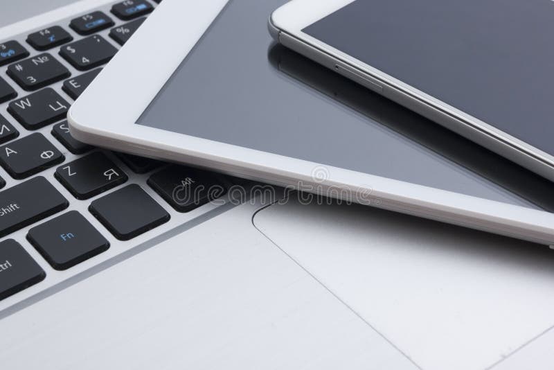 Set of Modern Computer Devices - Laptop, Tablet and Phone Close Up ...