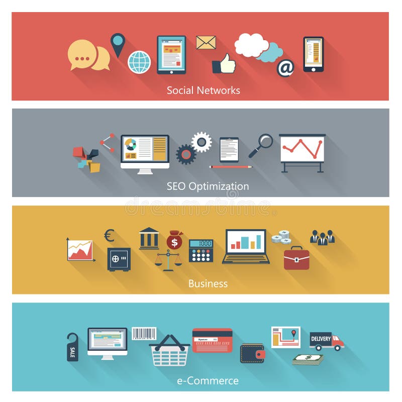 Flat Design for Management, Strategy and Digital Marketing Stock Vector ...
