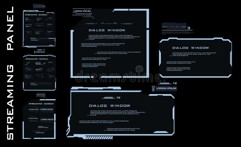 Set Modern Dialog HUD Interface Elements. Streaming Panel with Screens ...
