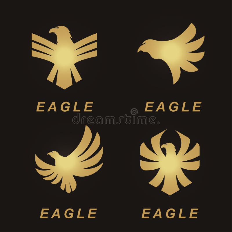 Set Modern Eagle Logo Design with Gold Colored Style Concept Stock ...