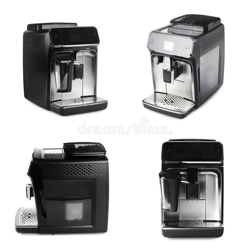 Set with Modern Electric Coffee Machines on White Background Stock ...