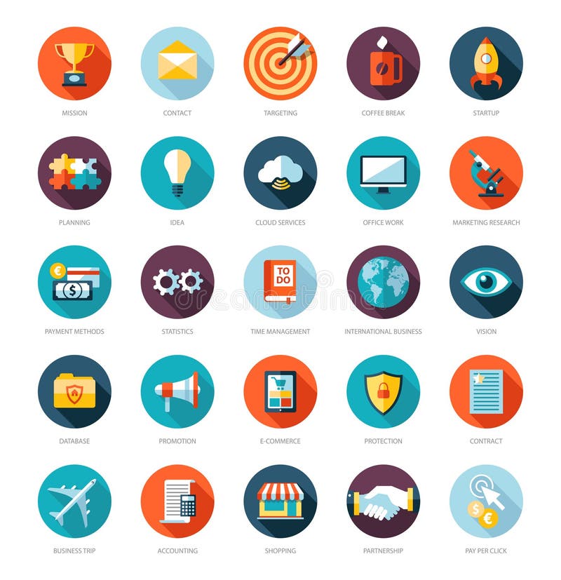 Set of Flat Design Icons for Business, SEO and Soc Stock Vector ...