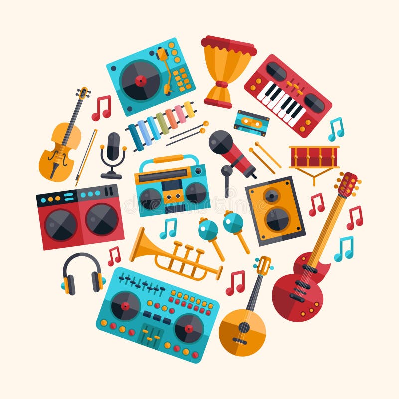 Set of Modern Flat Design Musical Instruments and Stock Vector ...