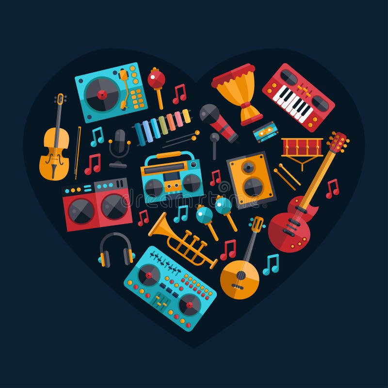 Set of Modern Flat Design Musical Instruments and Stock Vector ...
