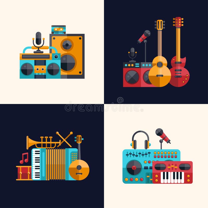 Set of Modern Flat Design Musical Instruments and Stock Vector ...