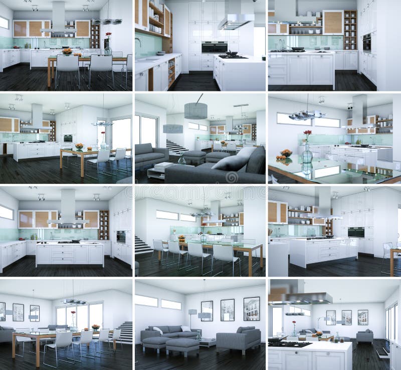 Set of Modern Flat Interior Design Stock Illustration - Illustration of ...