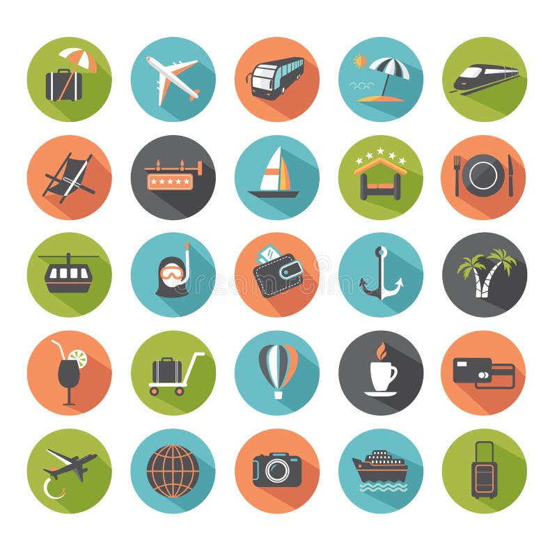 Round travel icons set stock vector. Illustration of cars - 8443882
