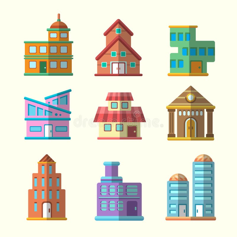 Set of Modern Flat Vector Buildings Stock Vector - Illustration of ...
