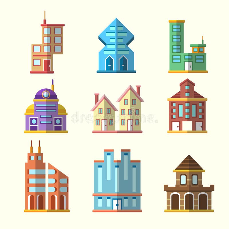 Set of Modern Flat Vector Buildings Stock Vector - Illustration of city ...