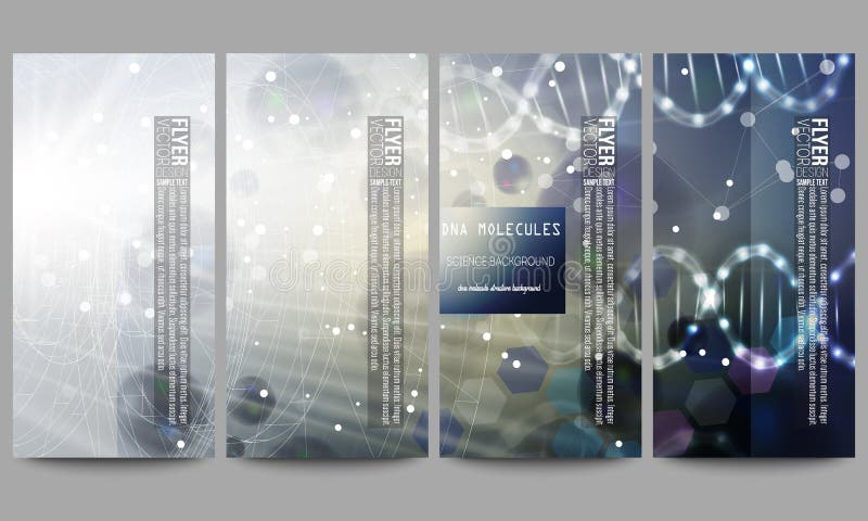 Set of Modern Flyers. DNA Molecule Structure on Dark Blue Background ...