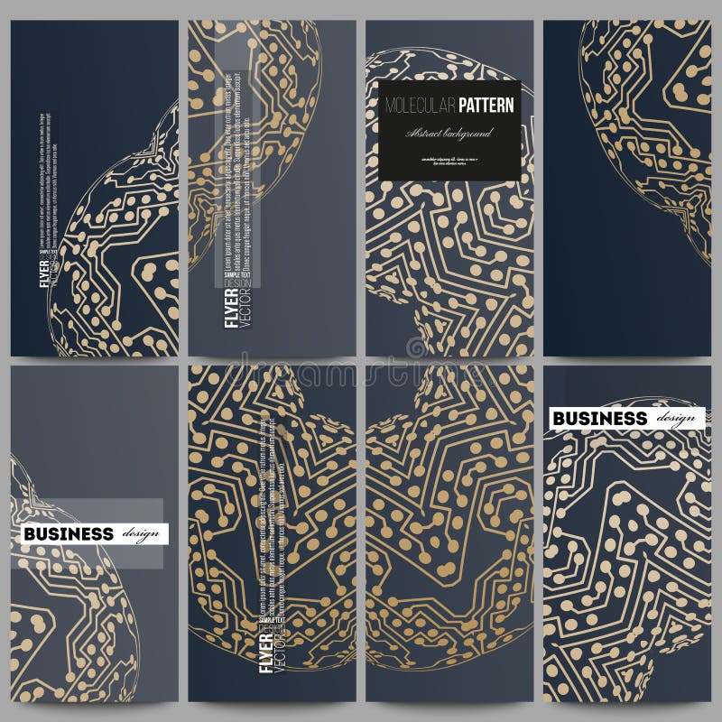 Set of Modern Flyers. Golden Microchip Pattern, Abstract Template with ...