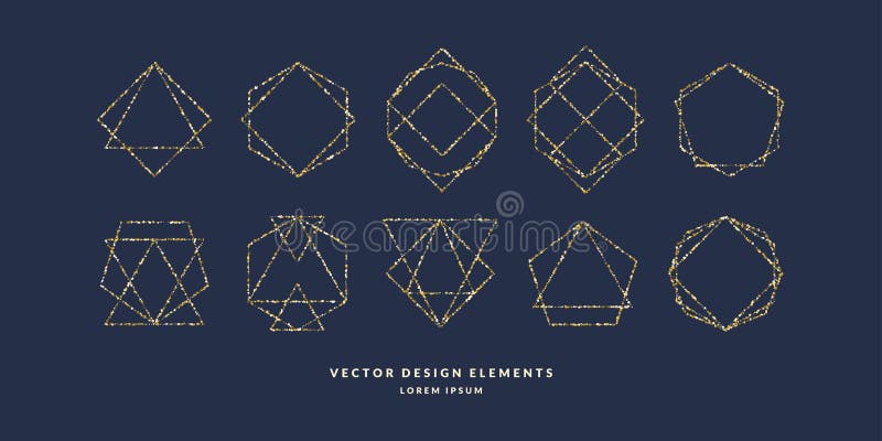 Set of Modern Geometric Framework for Text of Gold Glitter on a Dark ...