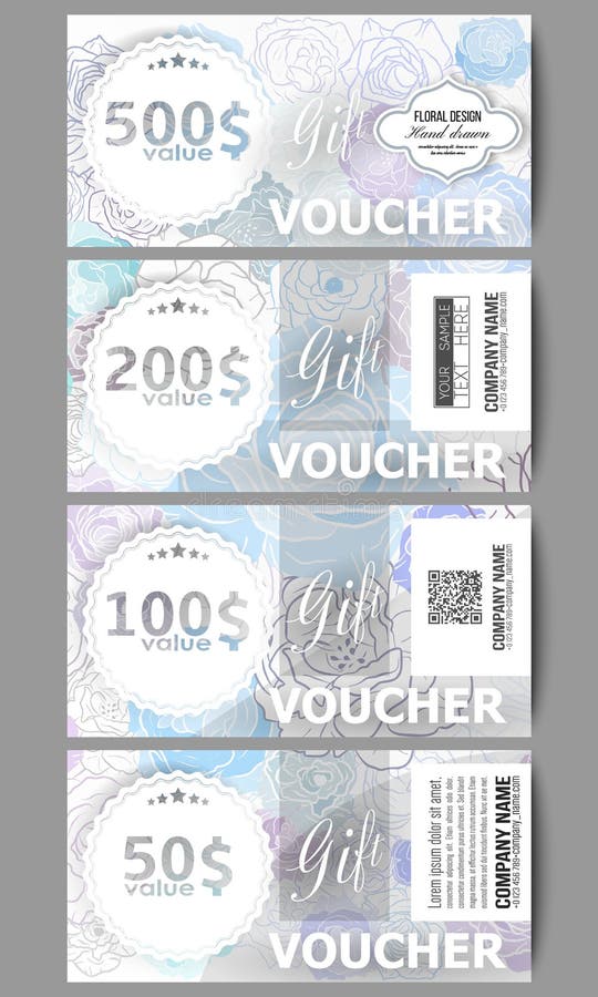 Set of Modern Gift Voucher Templates. Hand Drawn Stock Vector ...
