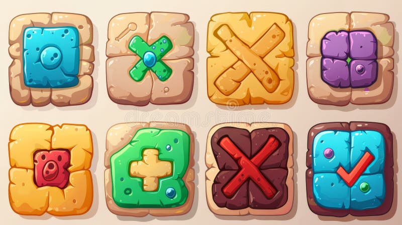 Set of Modern Graphic Elements with Stone Texture and Game Buttons for ...