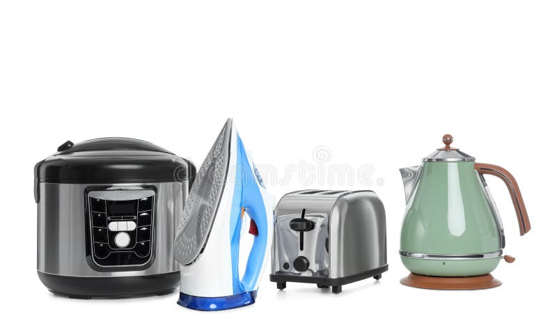 Set of Modern Home Appliances Isolated on White Stock Image - Image of ...