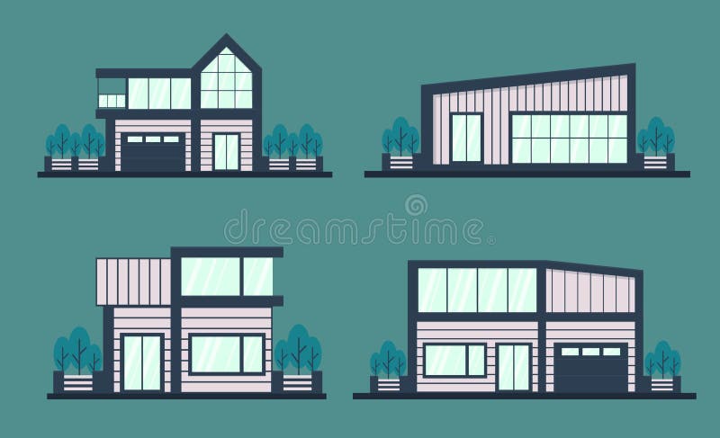 Set of Modern House . Front Facade View Vector Illustration Stock ...