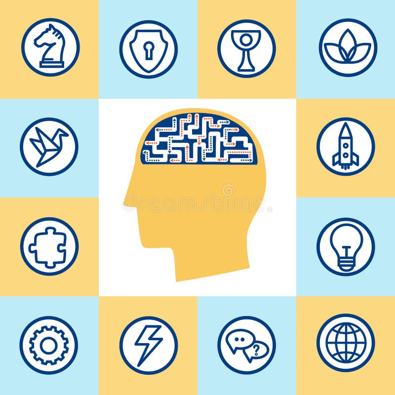 Set Modern Icons in Flat Linear Style of the Human Process Mind. Stock ...