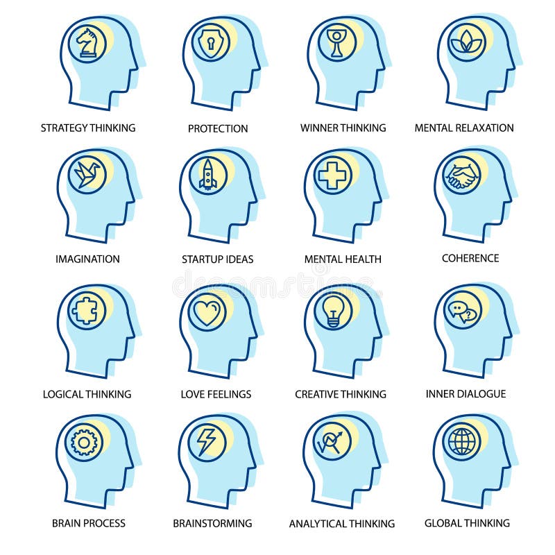 Set Modern Icons in Flat Linear Style of the Human Process Mind. Stock ...