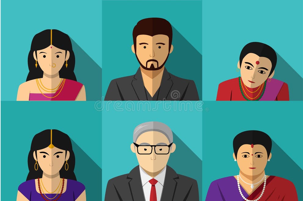 Set of Modern Indian People in Vector Portait Stock Vector ...