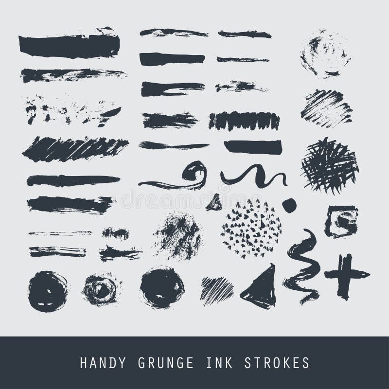 Set of Modern Ink Grunge Brush Strokes. Textures, Lines, Splashes, Dots ...