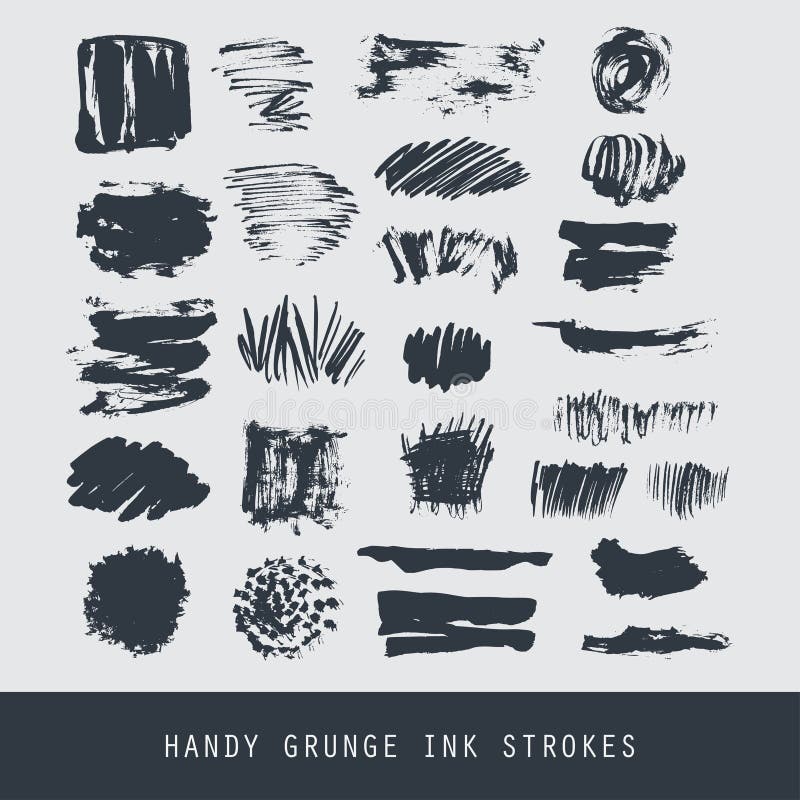 Set of Modern Ink Grunge Brush Strokes. Textures, Lines, Splashes, Dots ...