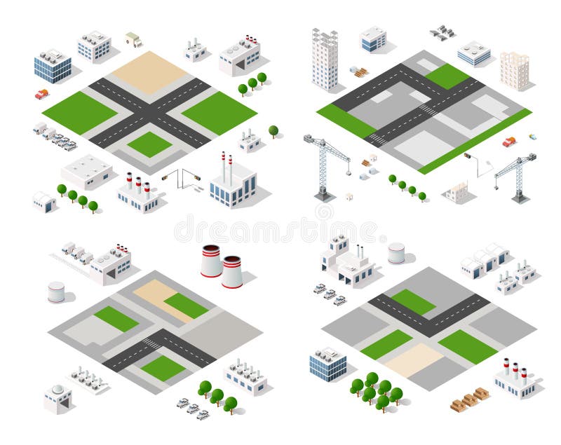 Set of Modern Isometric Buildings Stock Vector - Illustration of office ...